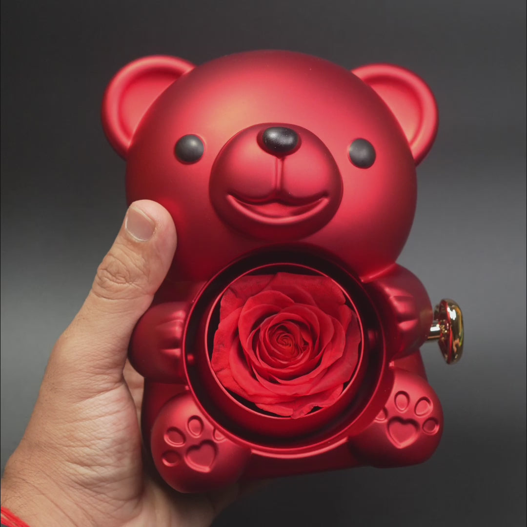 Rotating Rose Teddy Box + Custom Photo Pendant – Photo Jewels